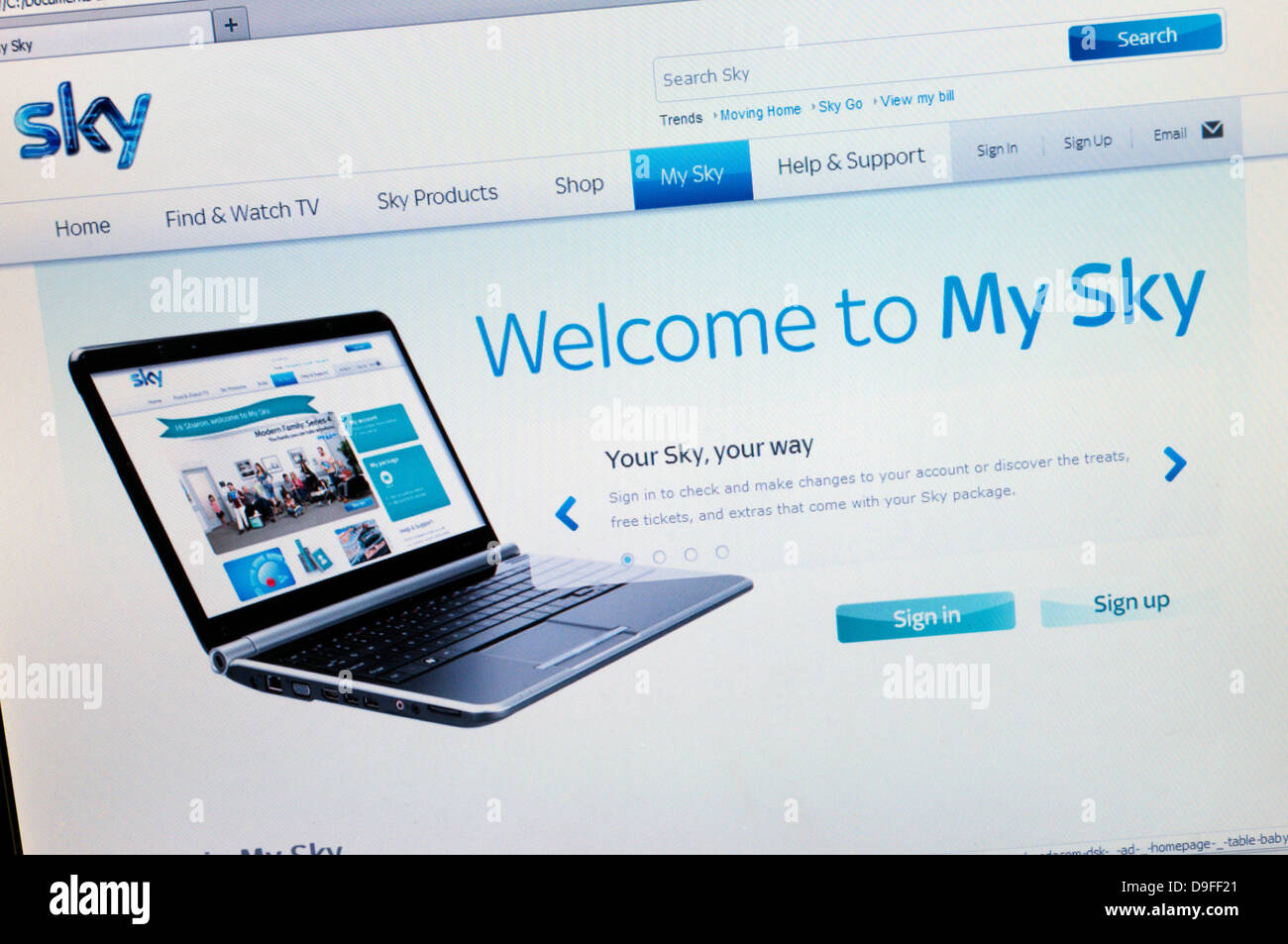 The My Sky section of the Sky TV website allows subscribers to manage ...