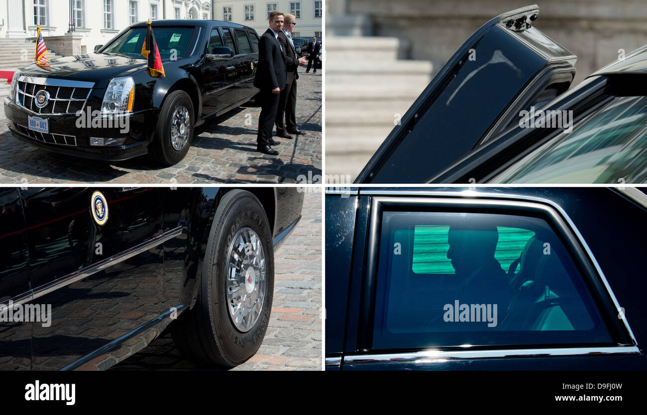 The combo shows US President Barack Obama and in his motorcade during ...