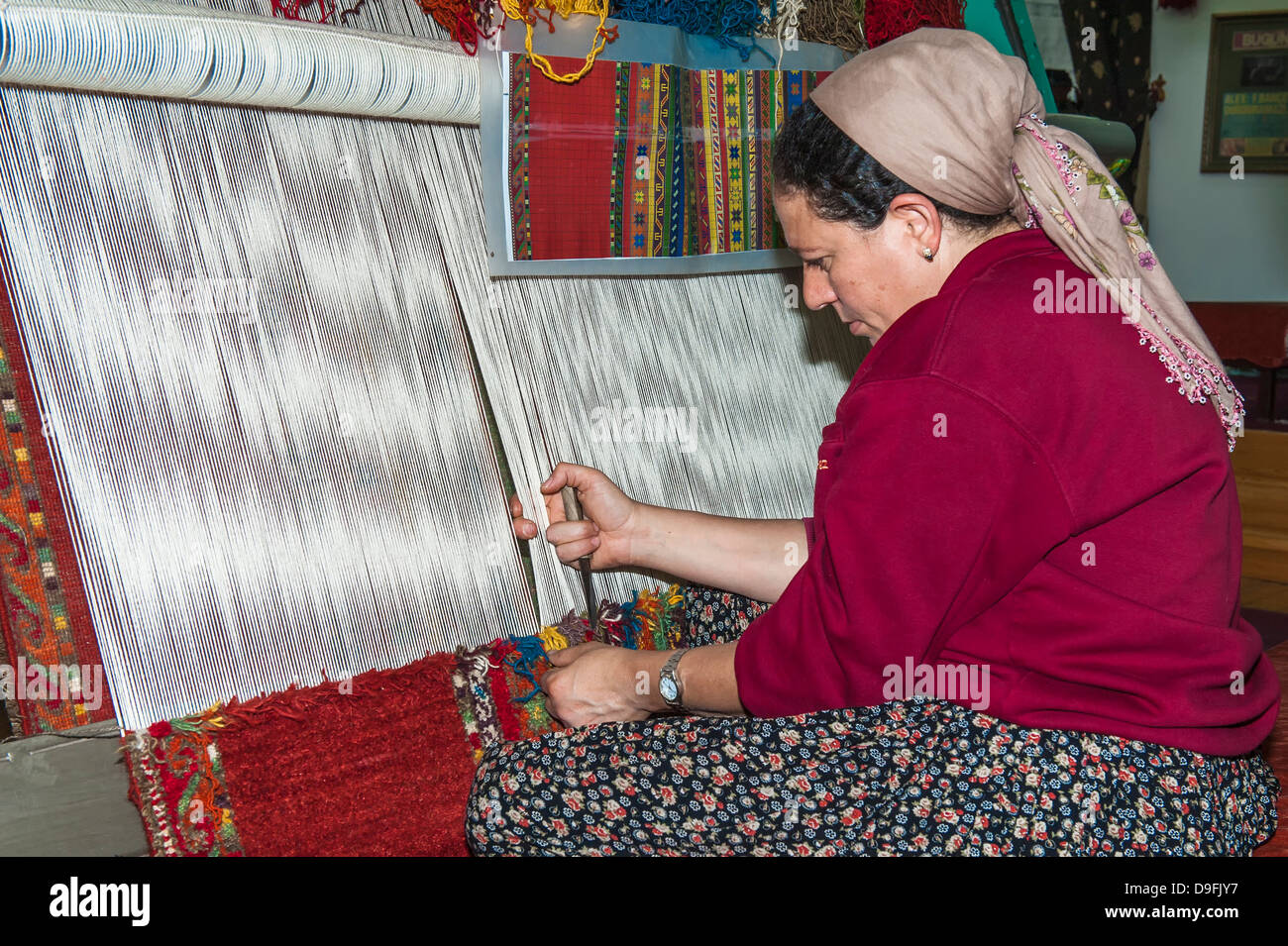 Woman weaving a carpet, Antalya, Anatolia, Turkey Minor, Eurasia Stock ...