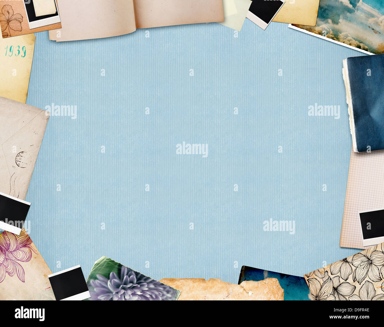 Vintage frame made from old paper, vintage elements and instant photos ...