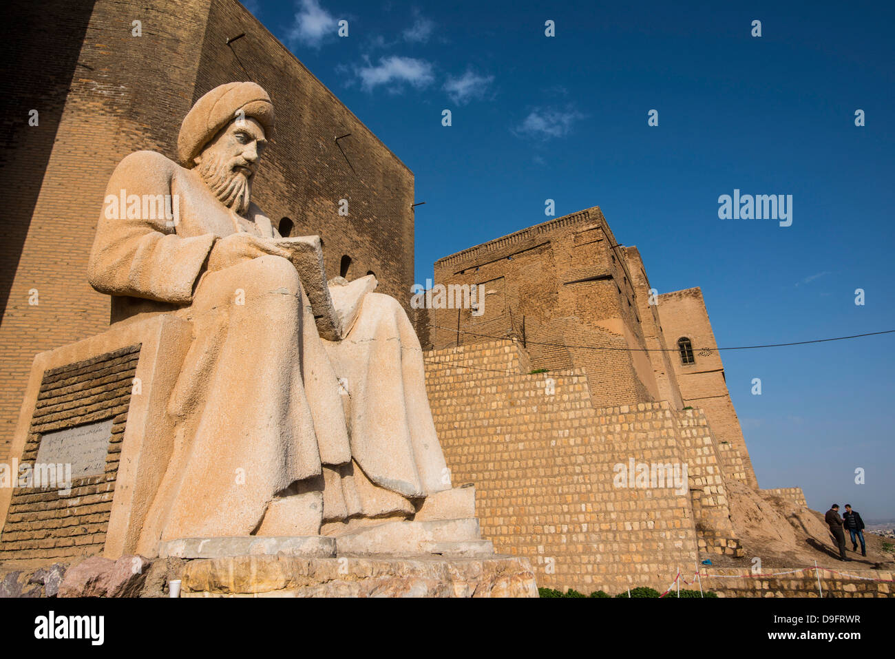 Statue of Mubarek Ahmed Sharafaddin in front of the citadel of Erbil ...