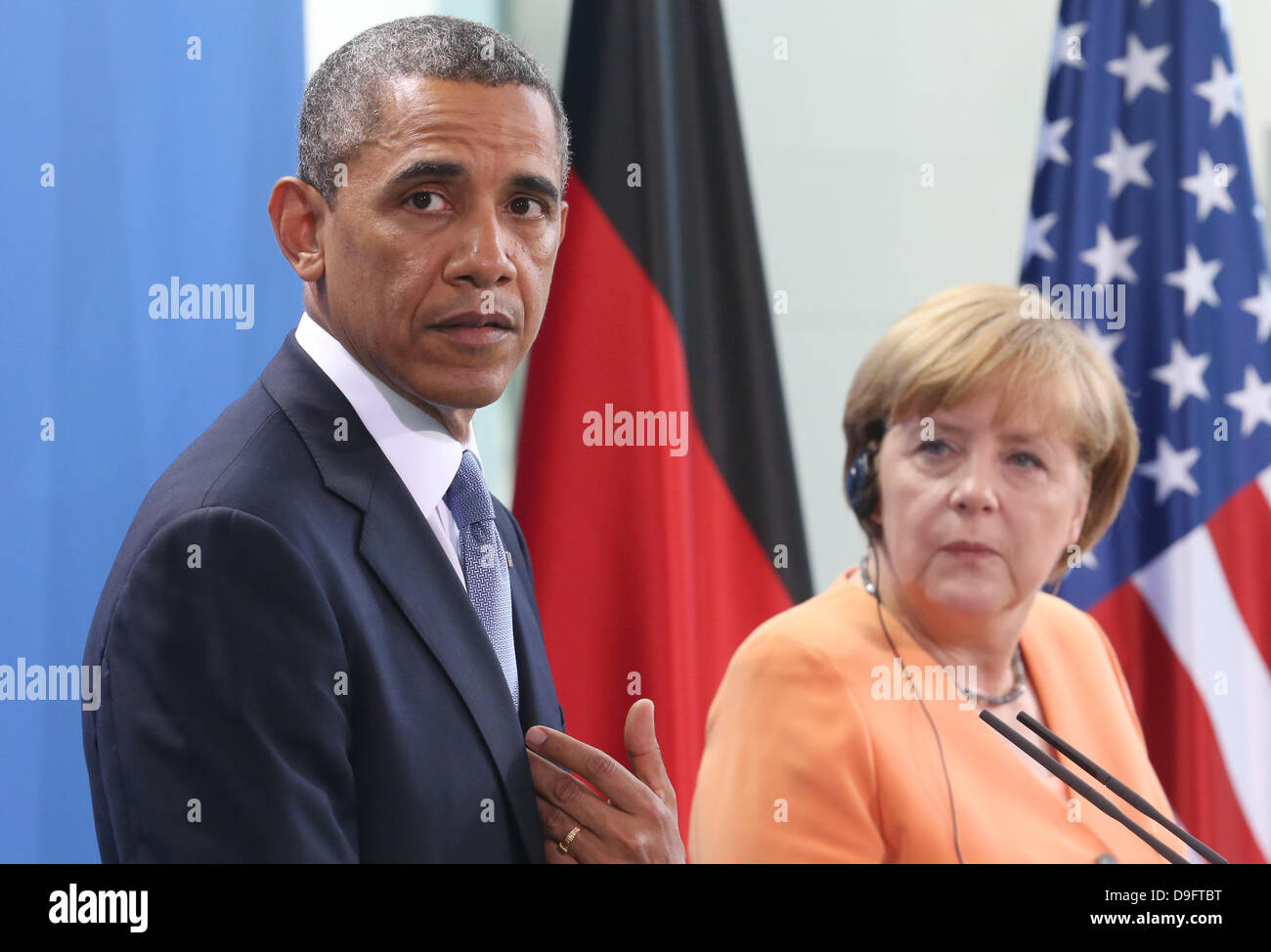 Berlin, Germany. 19th June, 2013. US President Barack Obama speaks at a ...