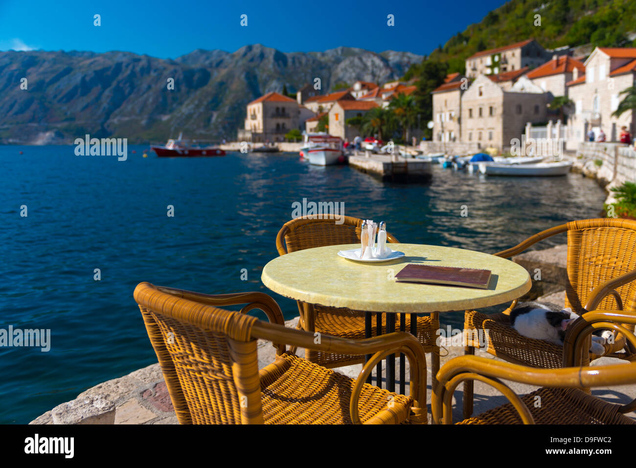 Montenegro, Bay of Kotor, Perast, Waterside Cafe Stock Photo - Alamy