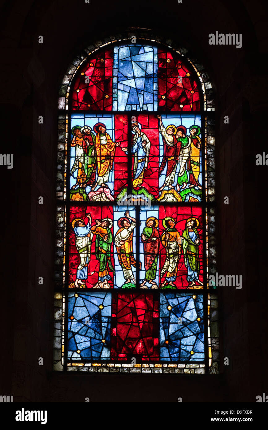 A 12th century stained glass window in the nave of St.-Julien du Mans ...