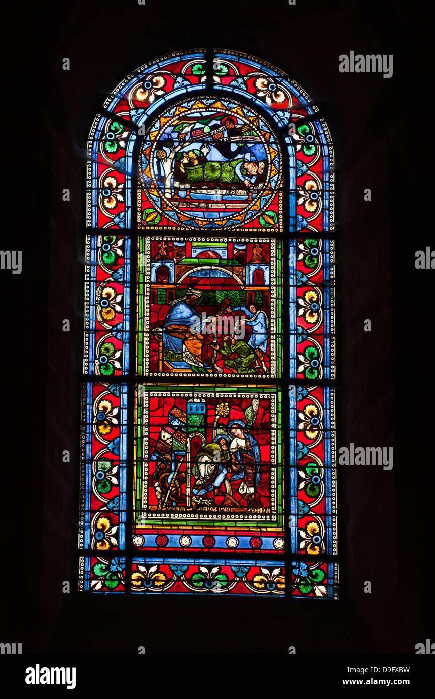 A 12th century stained glass window in the nave of St.-Julien du Mans ...
