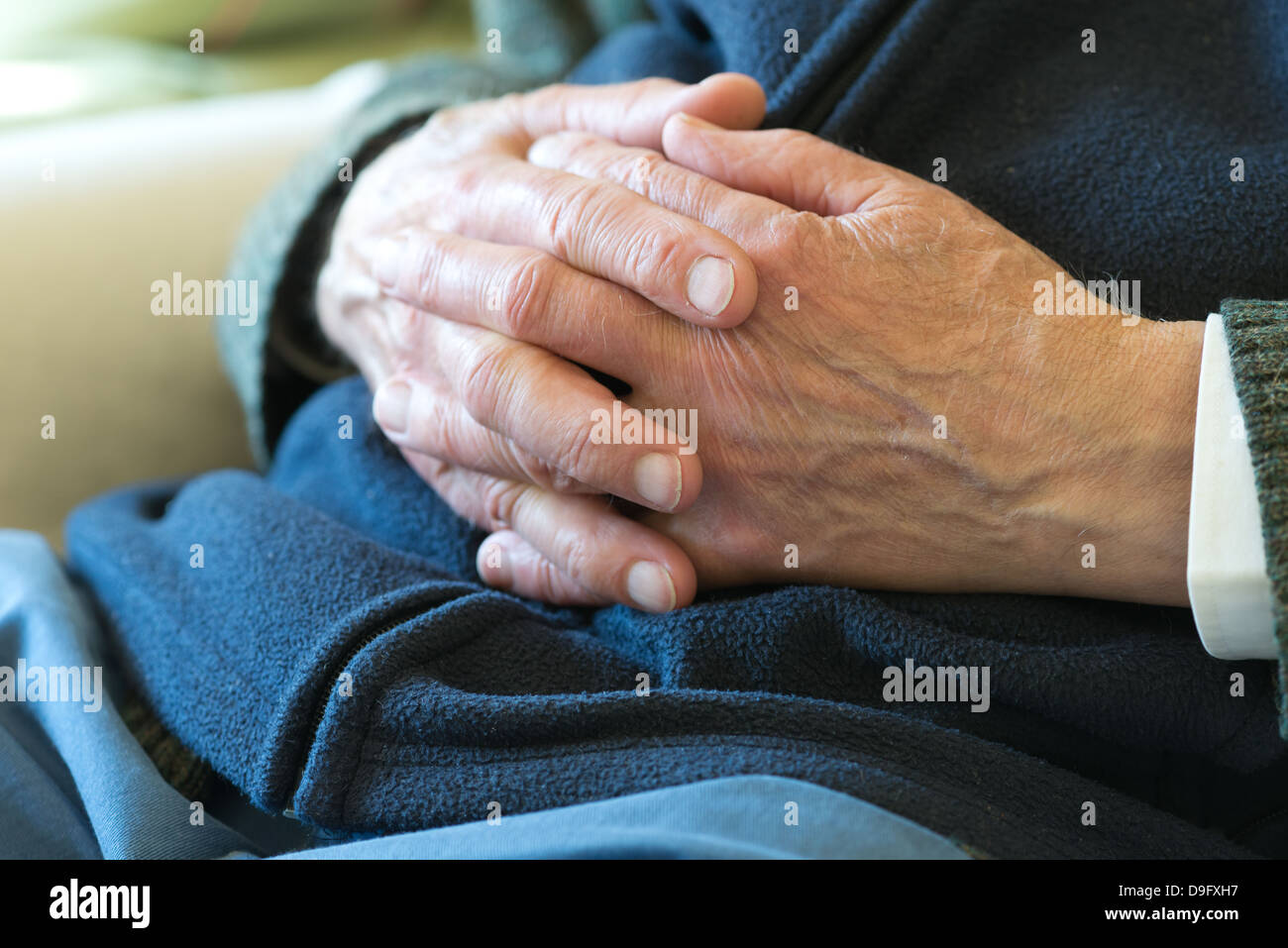 relaxed crossed hands fingers of old aged pensioner overlapping and ...