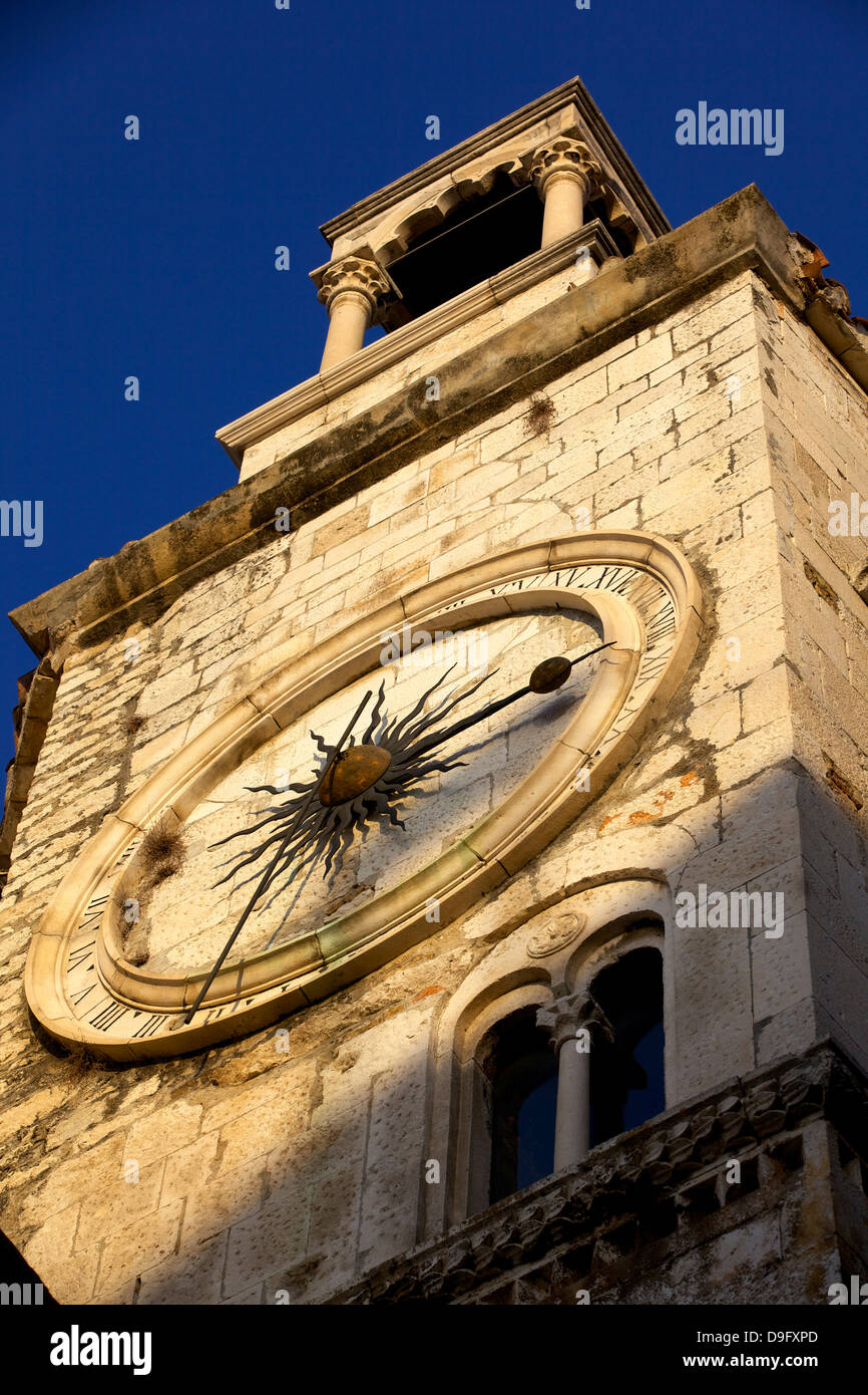 Clock tower with medieval sundial in the Peoples Square Narodni trg ...