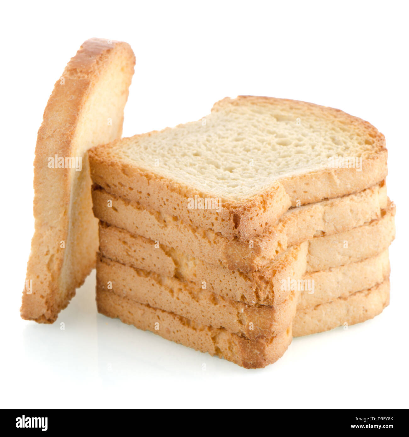 Several pieces of golden brown toast on white background Stock Photo ...