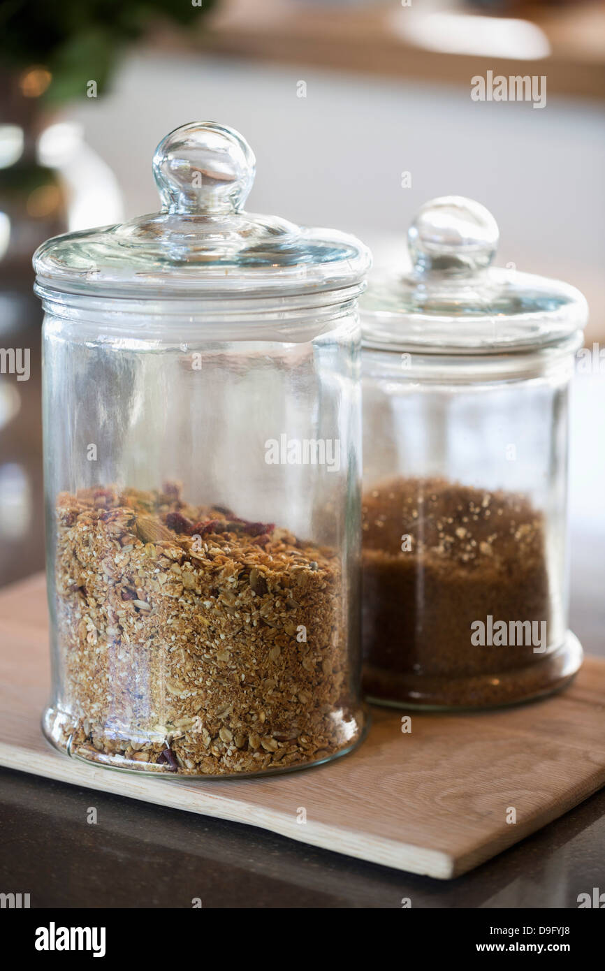 Food in jars at a kitchen counter Stock Photo - Alamy