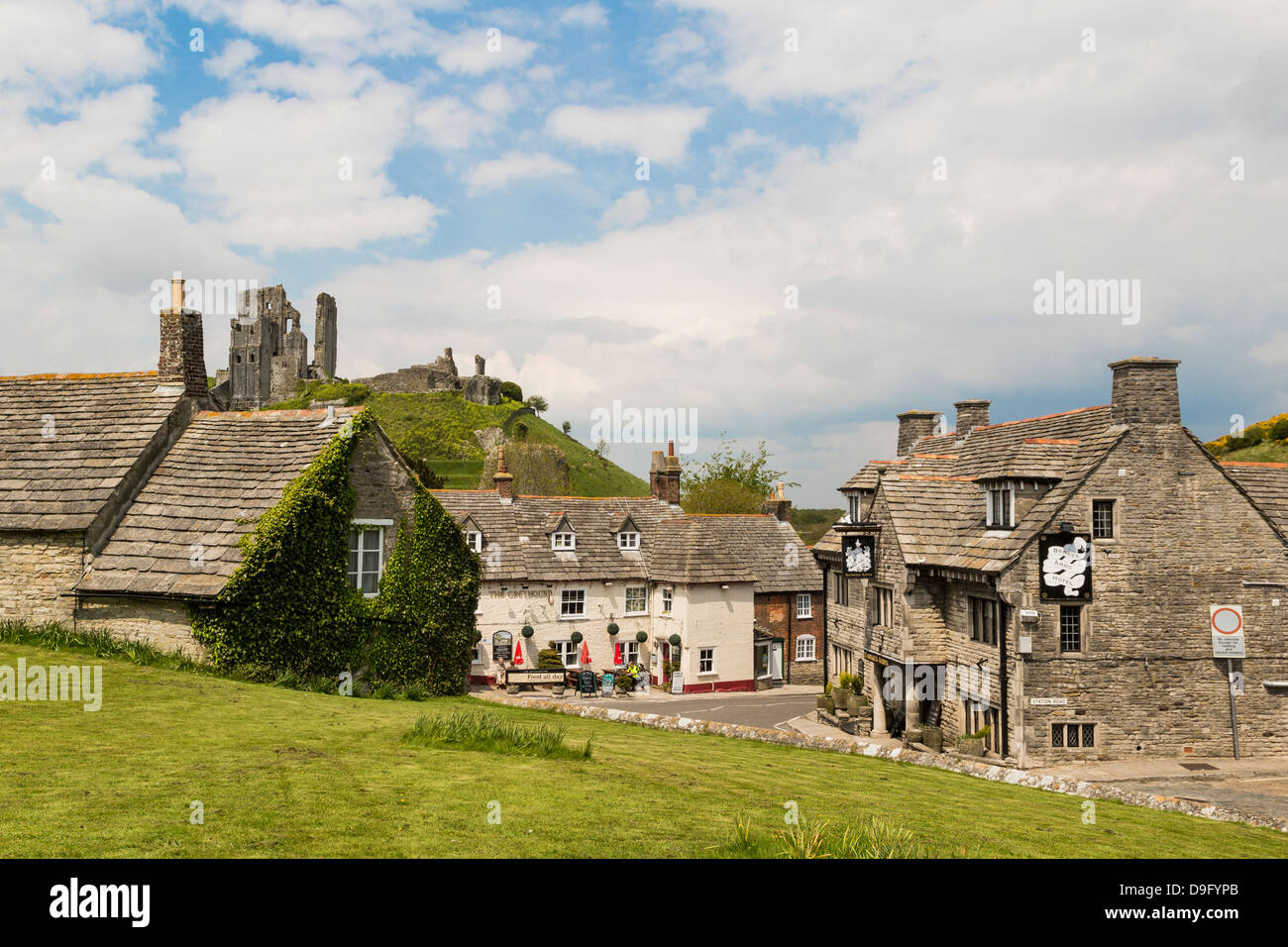 Corfe village and Castle, Isle of Purbeck Dorset, England Stock Photo ...