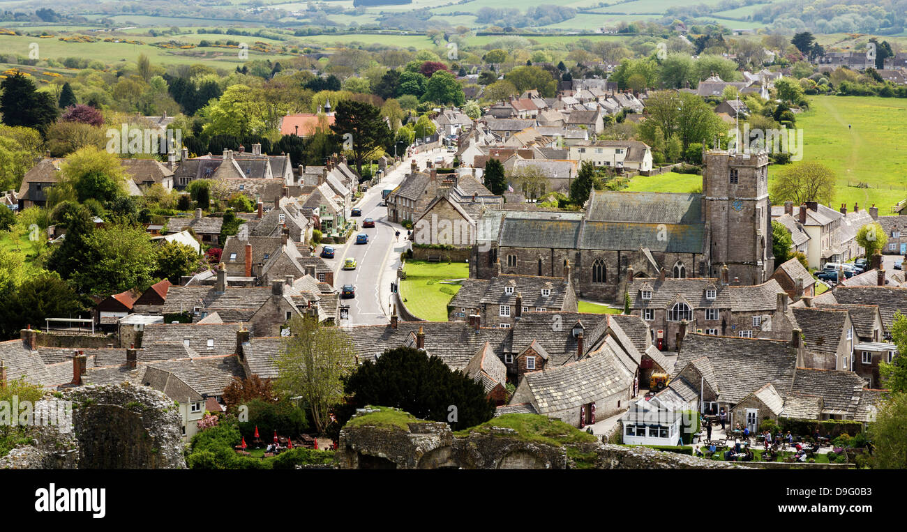 Corfe village taken from Corfe castle Stock Photo - Alamy