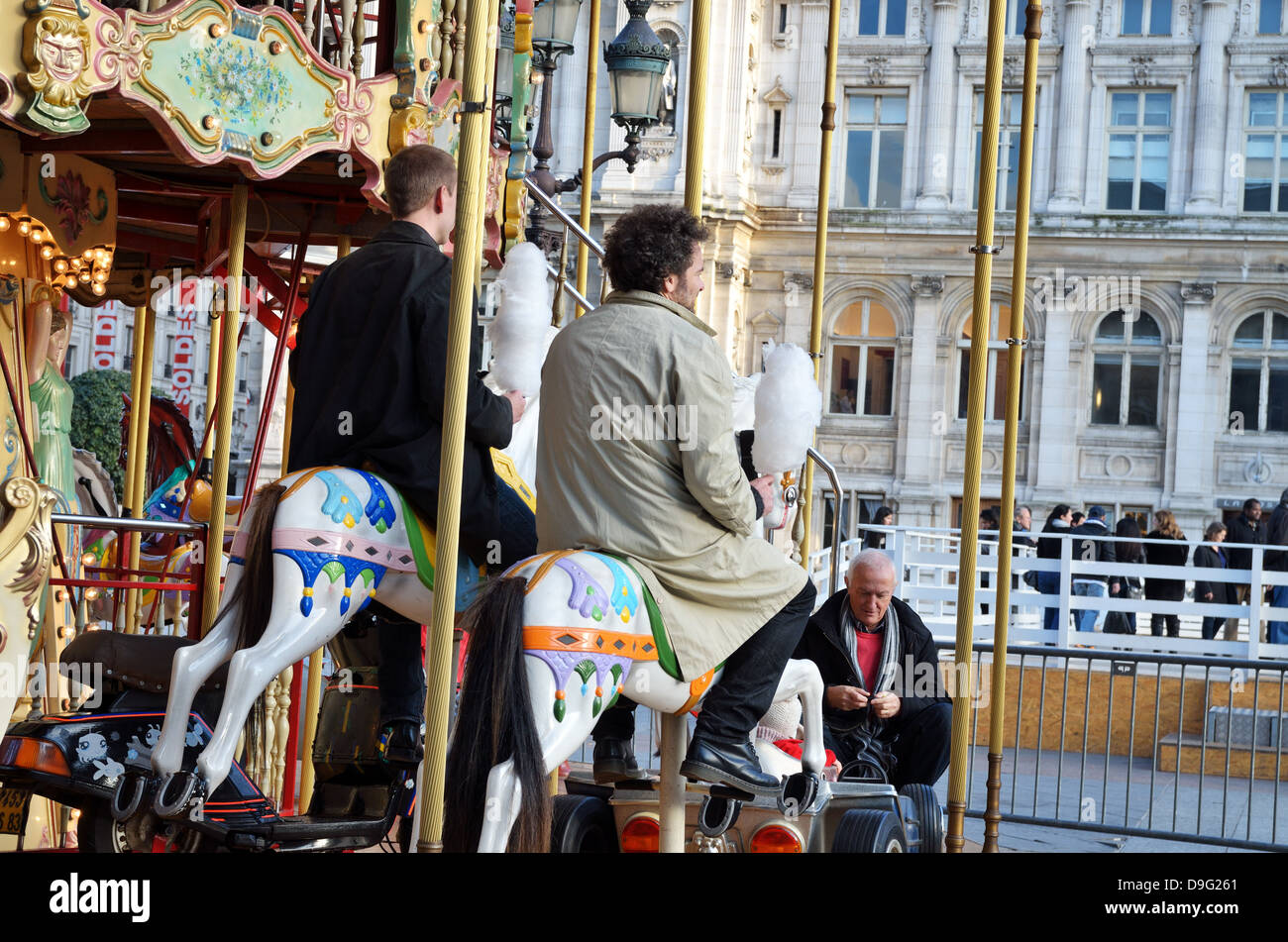 Carousel in front of the Hotel de Ville (Town Hall), Paris, France ...
