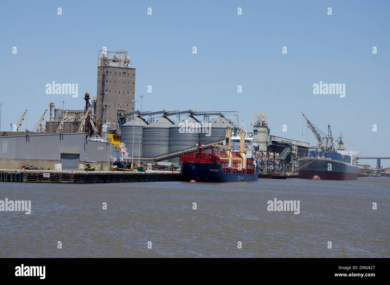 Alabama, Mobile. Mobile River & Alabama State Docks grain storage silos ...