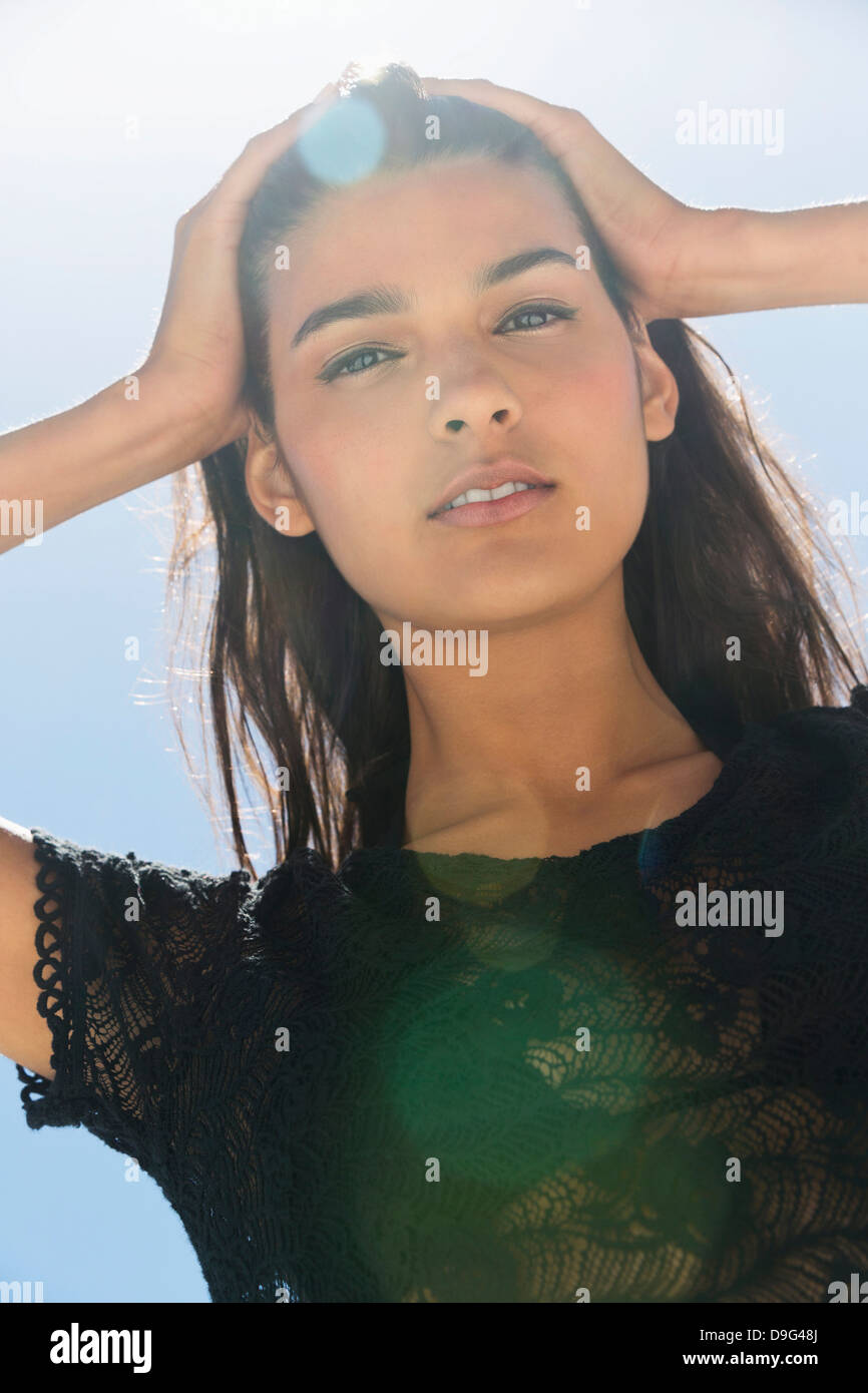 Portrait of a beautiful woman on the beach Stock Photo - Alamy