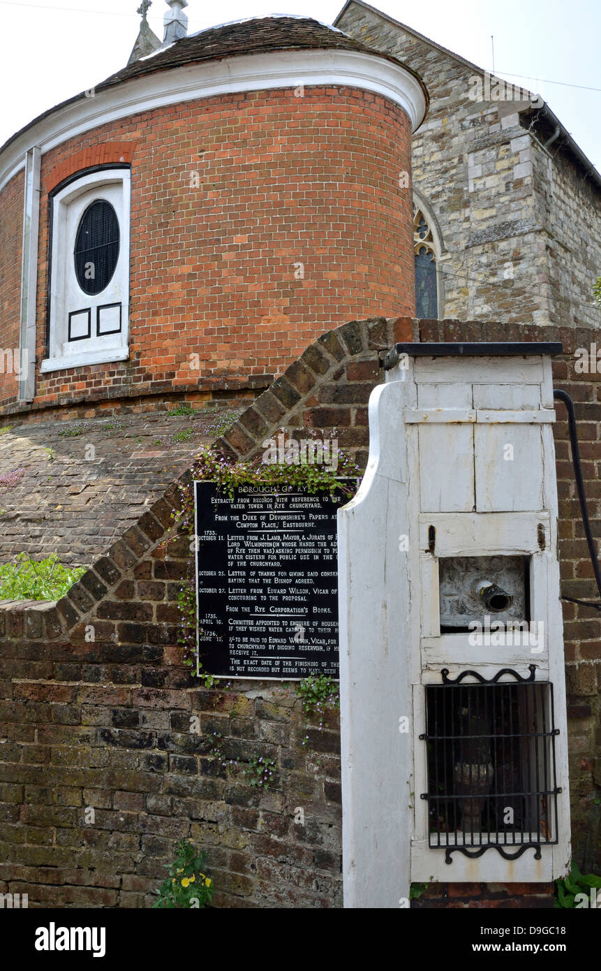 Rye, East Sussex, England, UK. Brick water tower in Rye Churchyard ...
