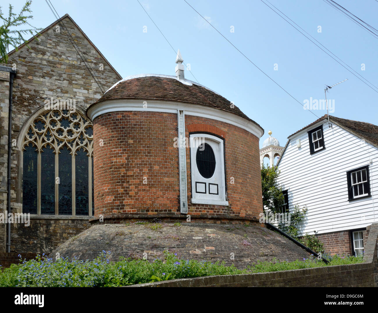 Rye, East Sussex, England, UK. Brick water tower in Rye Churchyard ...