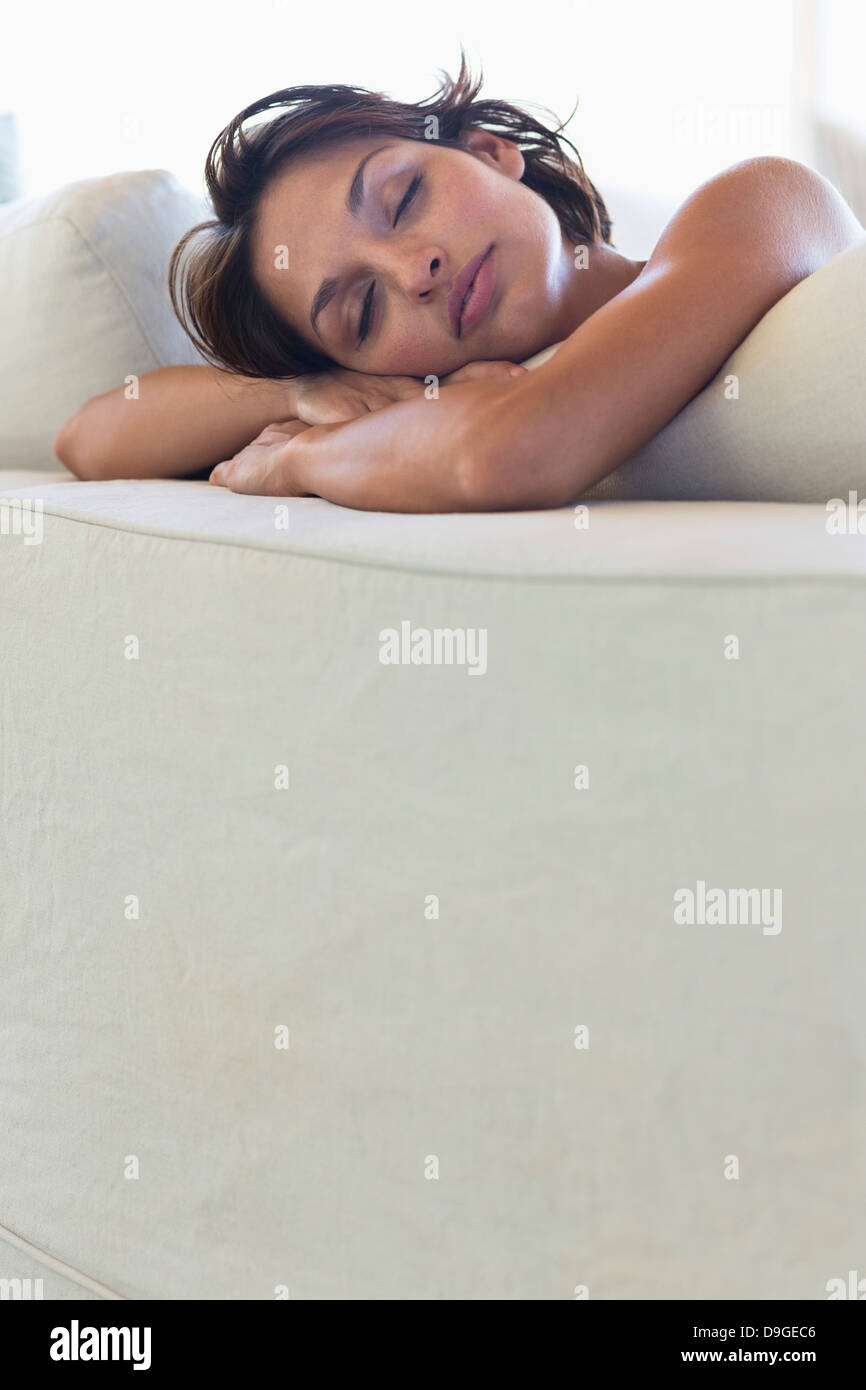 Woman sleeping on the bed Stock Photo - Alamy