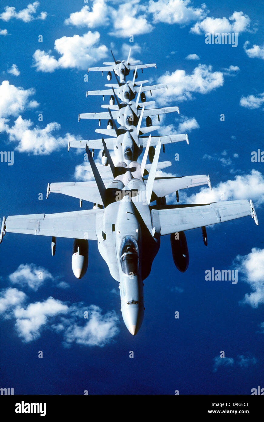 F/A-18C Hornet aircraft fly in formation during Operation Desert Shield ...