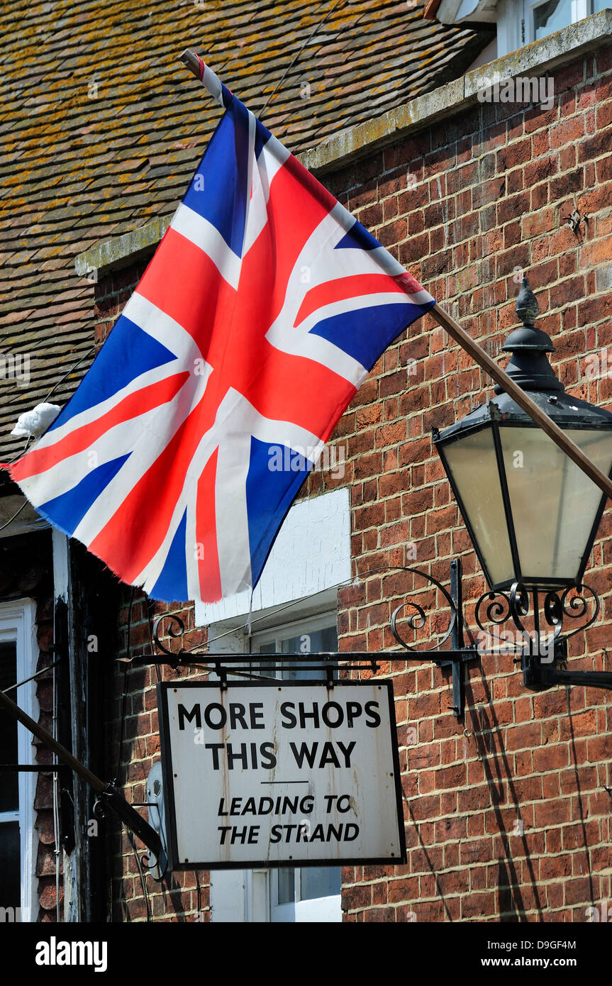 Rye, East Sussex, England, UK. Union flag and sign - more shops Stock ...