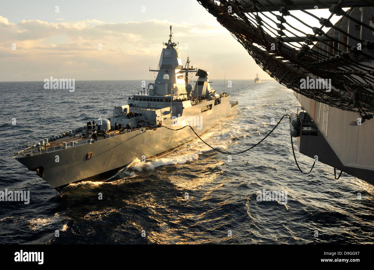 German Sachsen-class frigate Hessen conducts an underway replenishment ...
