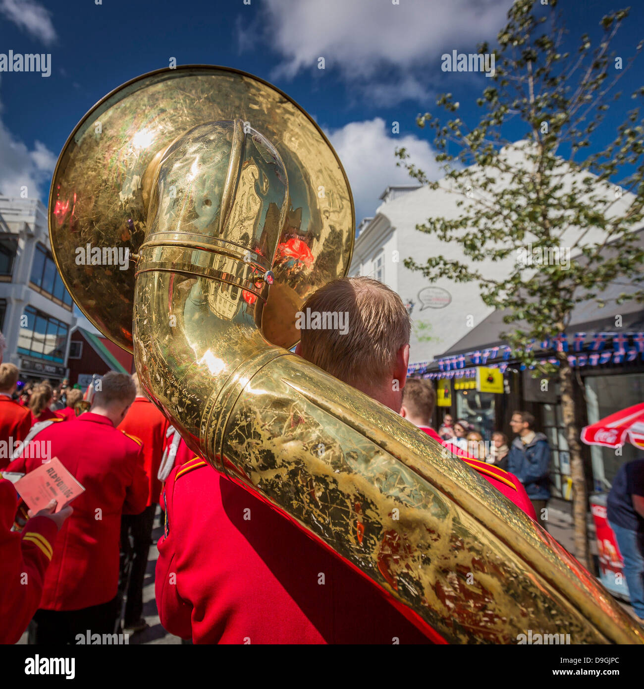 Marching band in a parade during The Icelandic Independence Day, June ...
