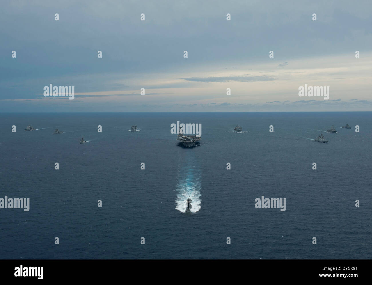 Carrier Strike Group formation of ships in the Bay of Bengal Stock ...