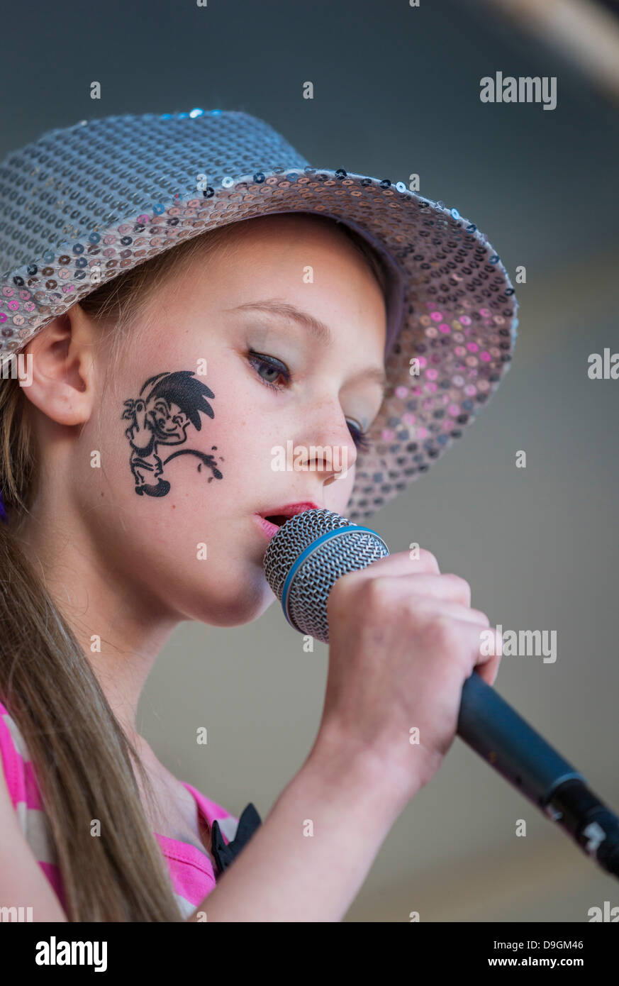 Teenager girl singing at summer festival in Akureyri, Iceland Stock ...