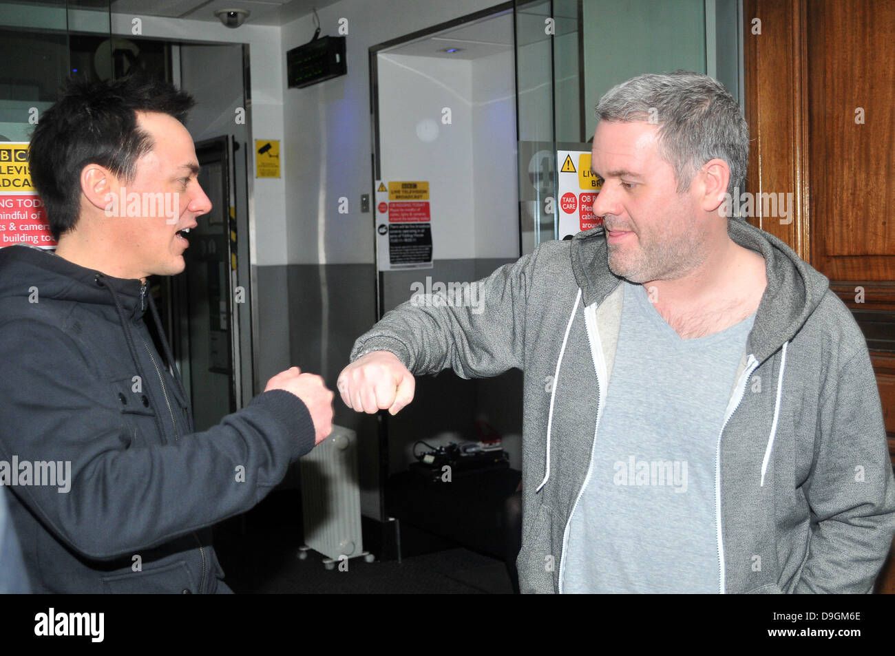 Dave Vitty, aka Comedy Dave, and Chris Moyles congratulate each other ...