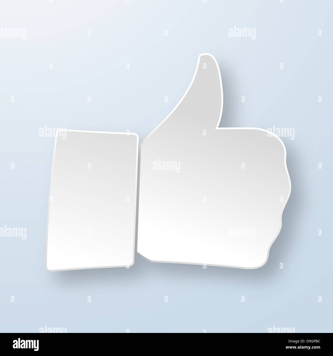 Thumbs up paper sign on light blue background. Like symbol used in a ...