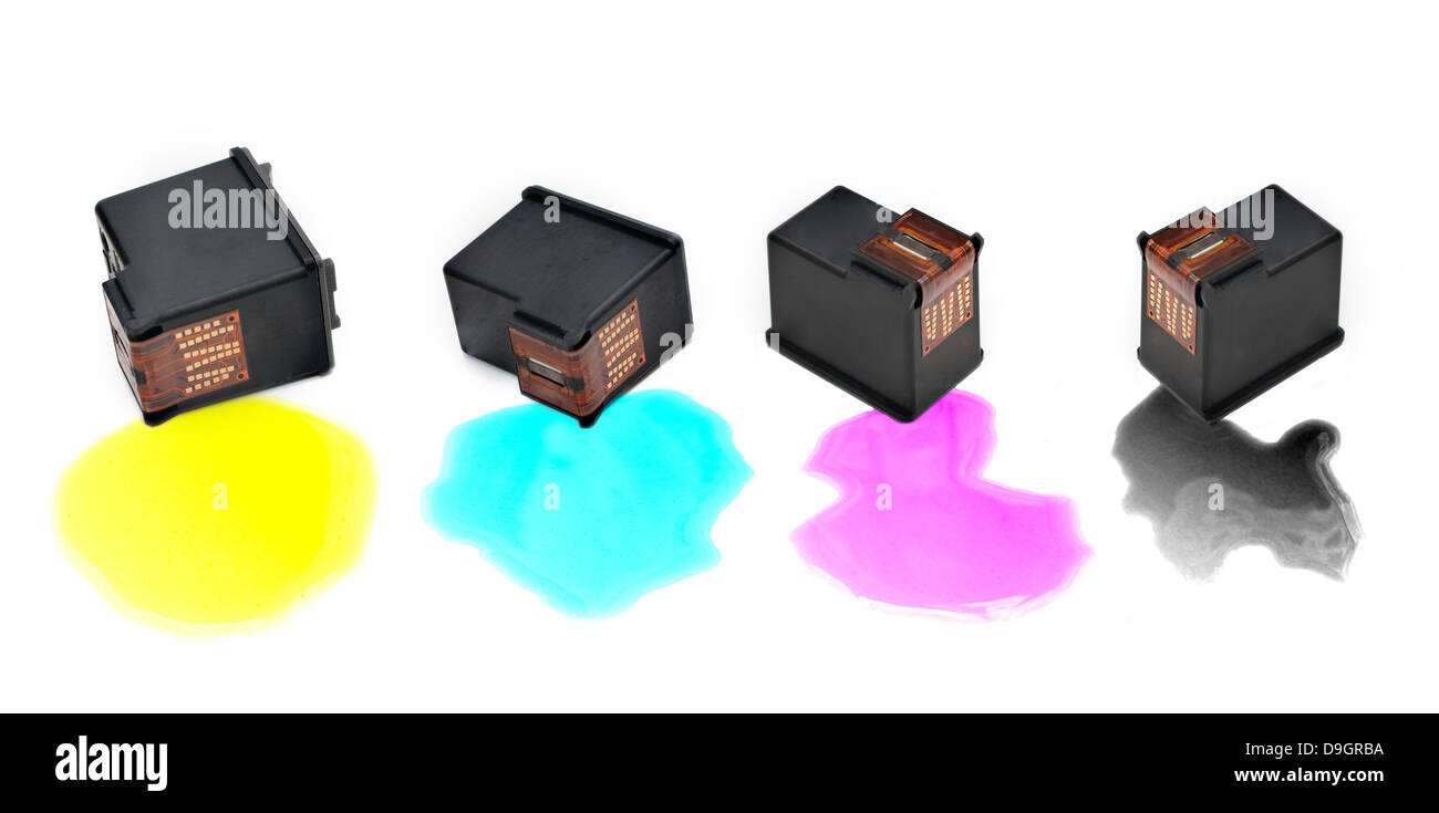 Colour Ink Cartridges on White Background Stock Photo - Alamy