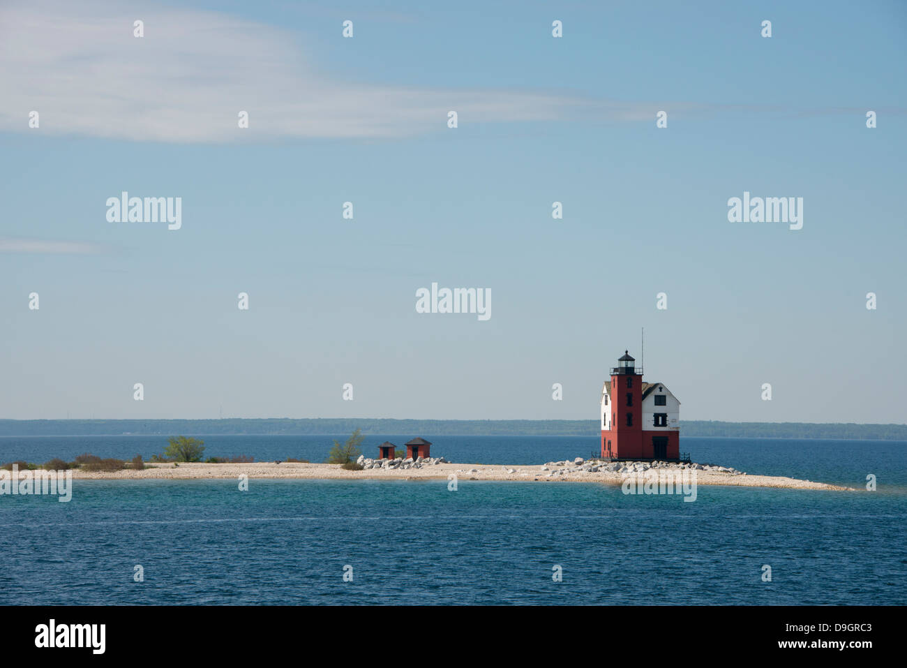 Michigan, Lake Huron, Mackinac Island. Round Island Light, historic ...