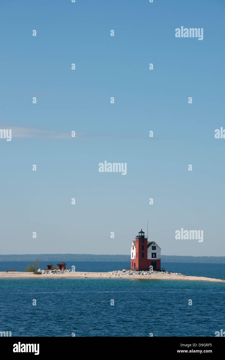 Michigan, Lake Huron, Mackinac Island. Round Island Light, historic ...