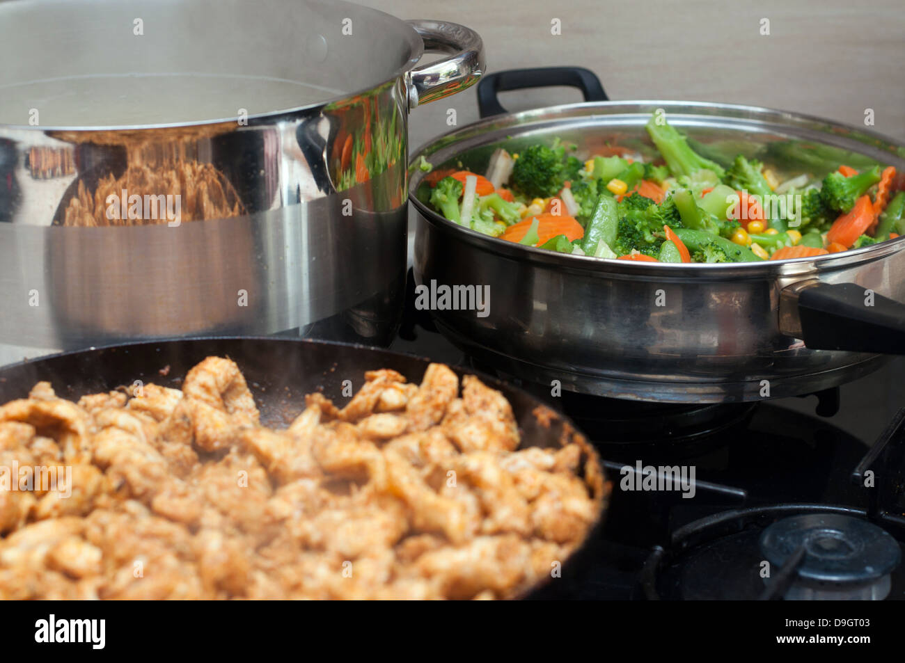 Cooking - kebab, pasta and vegetables Stock Photo - Alamy