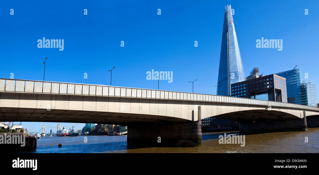 A panoramic view of London Bridge, The Shard and Tower Bridge Stock ...