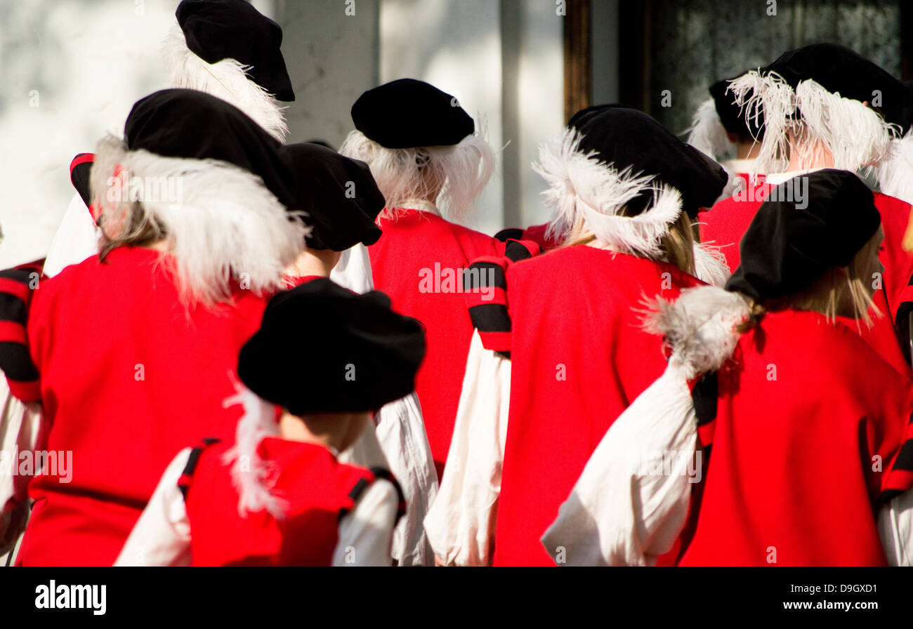 Traditional Red Clothes from the middle age in Germany Stock Photo - Alamy