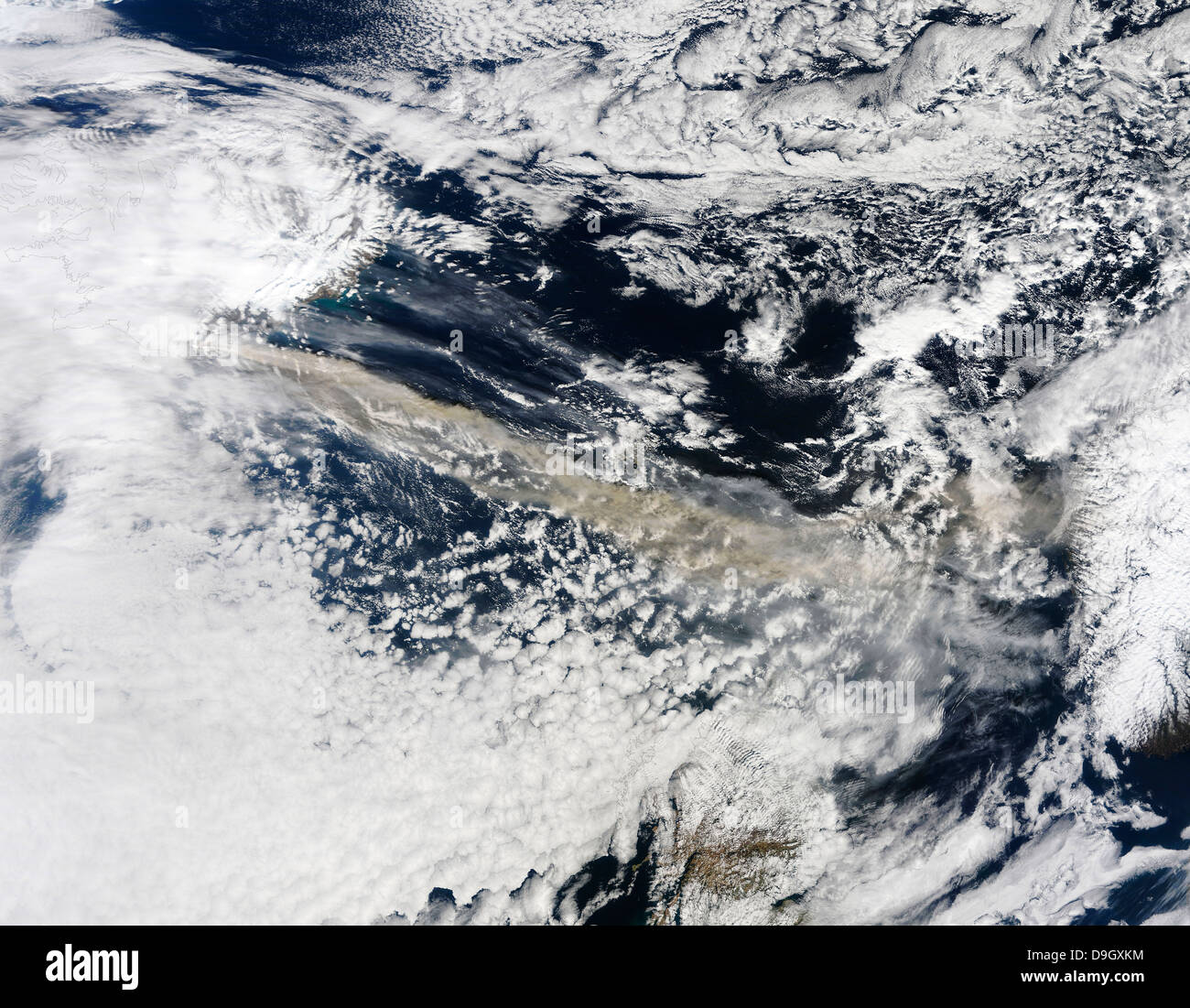 Ash plume from Eyjafjallajokull Volcano over the North Atlantic Ocean ...