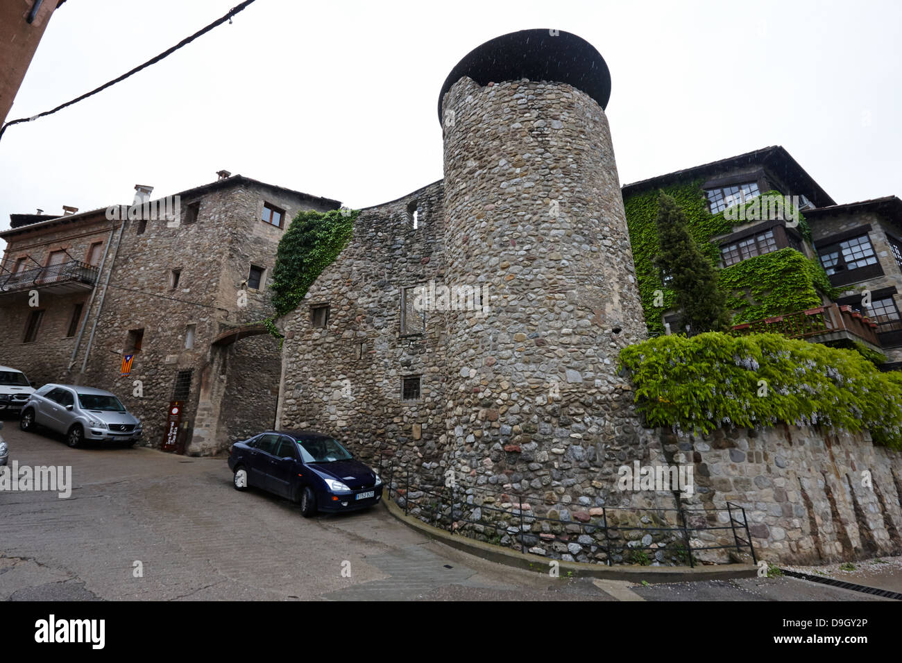 old guard tower and city walls in medieval baga catalonia spain Stock ...