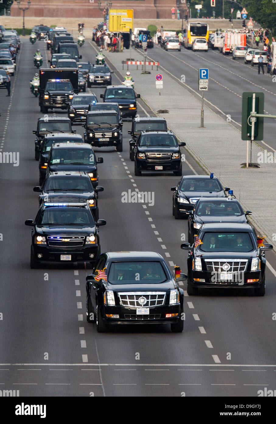 US President Barack Obama's motorcade makes its way through Berlin ...