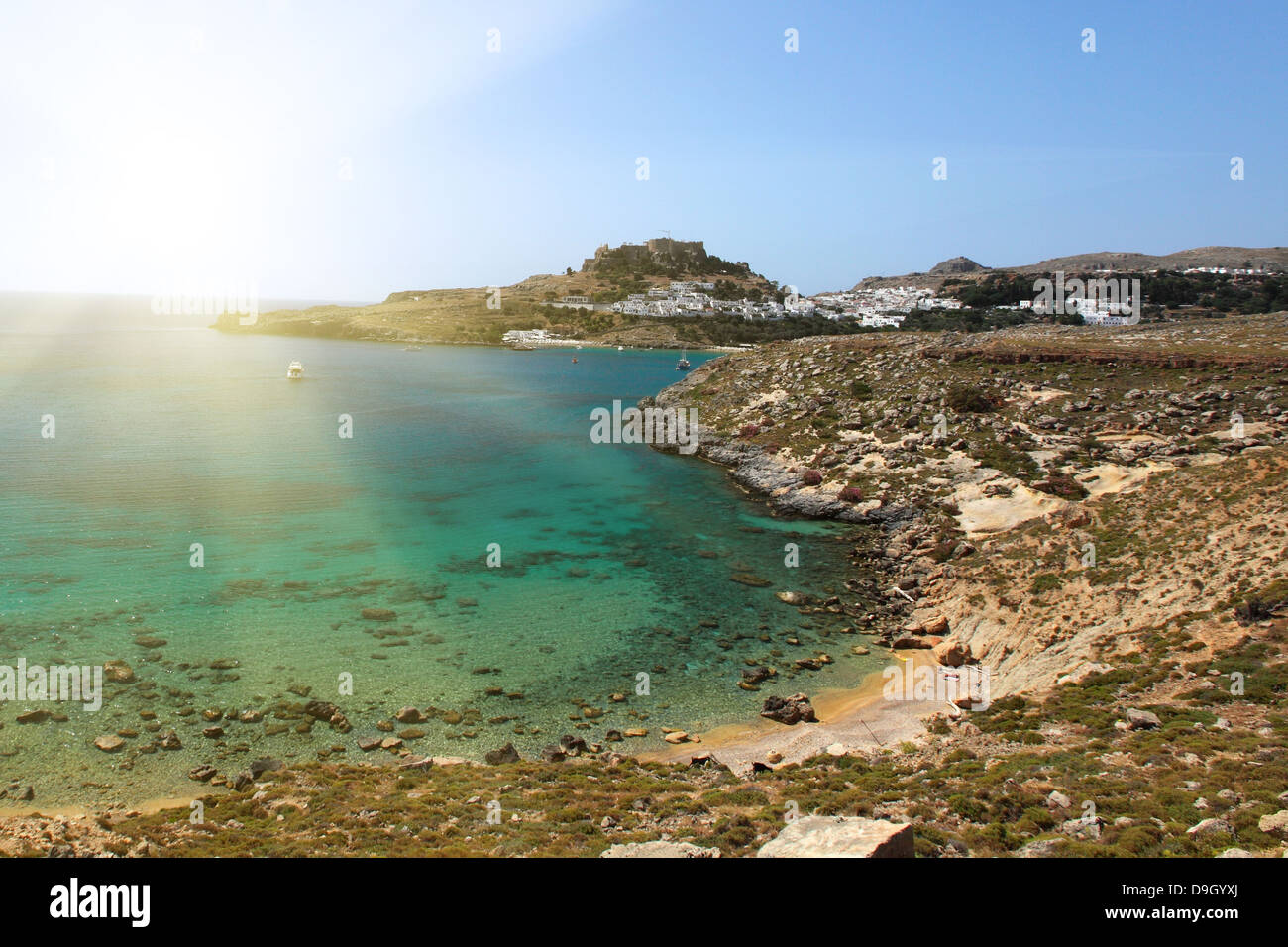 Landscape of the island of Rhodes with a view of the castle and the ...