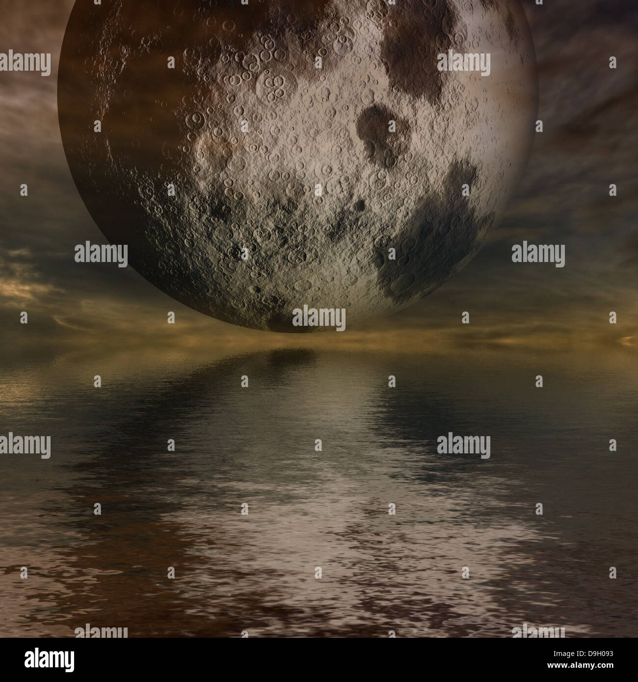 A surreal depiction of the moon, reflecting a mystical and ethereal ...