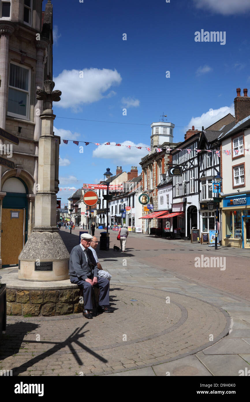 A few shoppers in Melton Mowbray town centre, Leicestershire, England ...