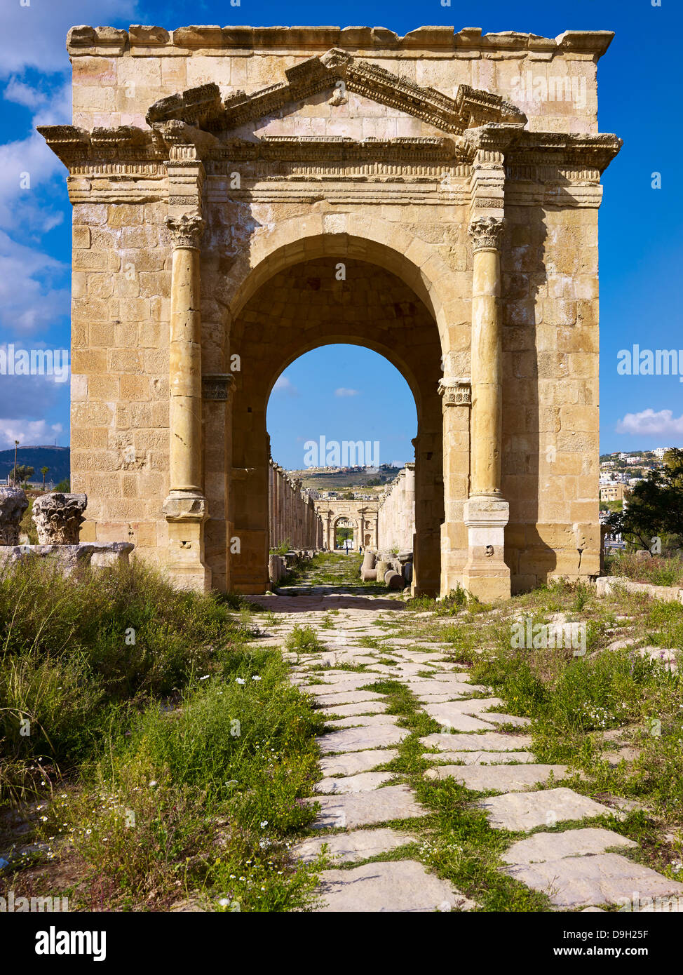 Northern Tetrapylon with North Gate in the ancient city Jerash, Jordan ...