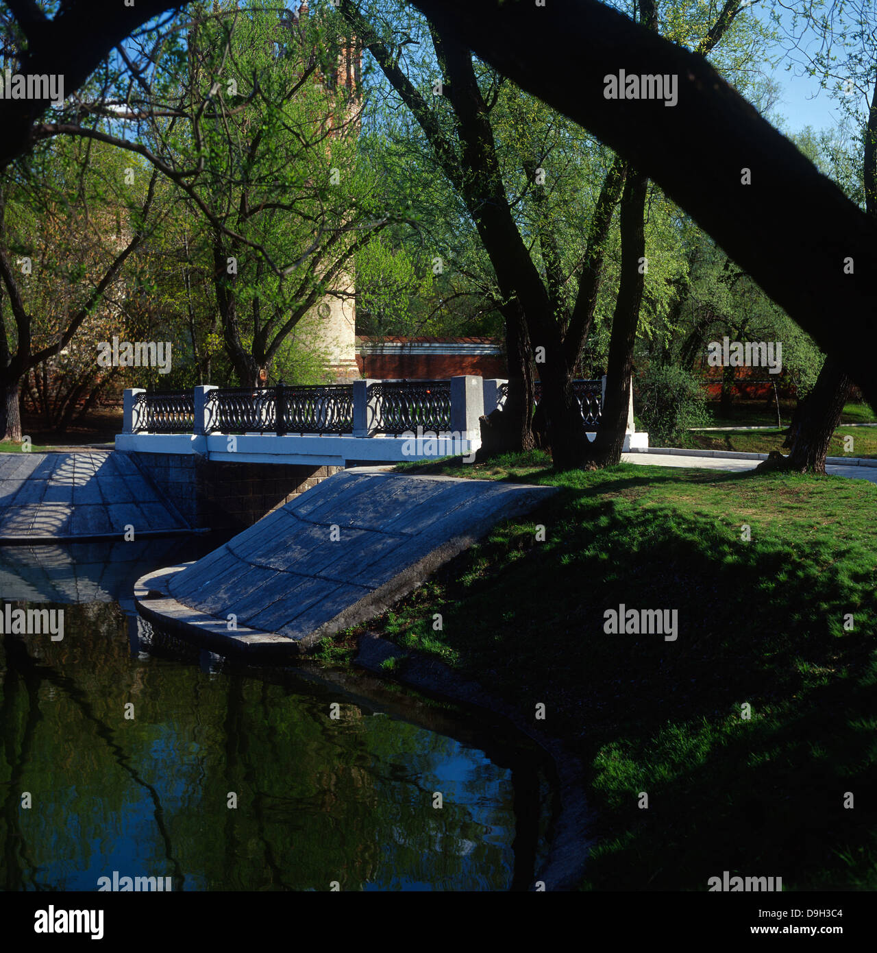 Bridge at Novodevichy pond Stock Photo - Alamy