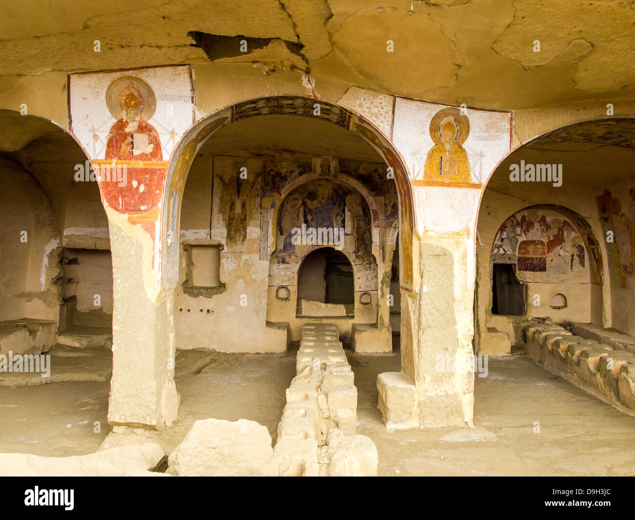 Murals on the walls of caves in David Gareja Monastery complex in ...