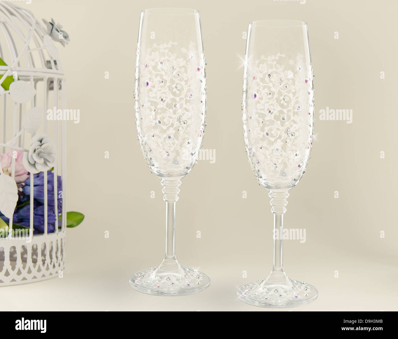 Two fancy wedding goblets glasses on tender background Stock Photo - Alamy
