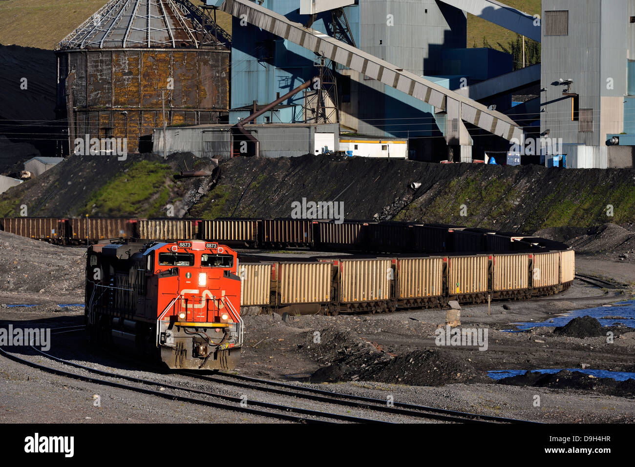 A Canadian National freight train being loaded with raw coal Stock ...