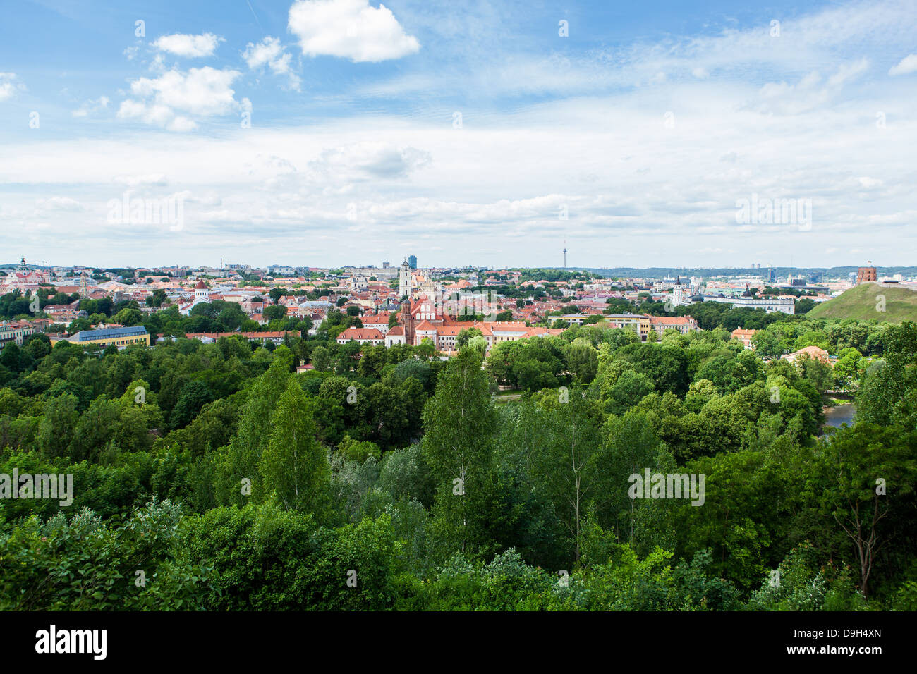 Panoramic view on Vilnius old town and surrounding trees Stock Photo ...