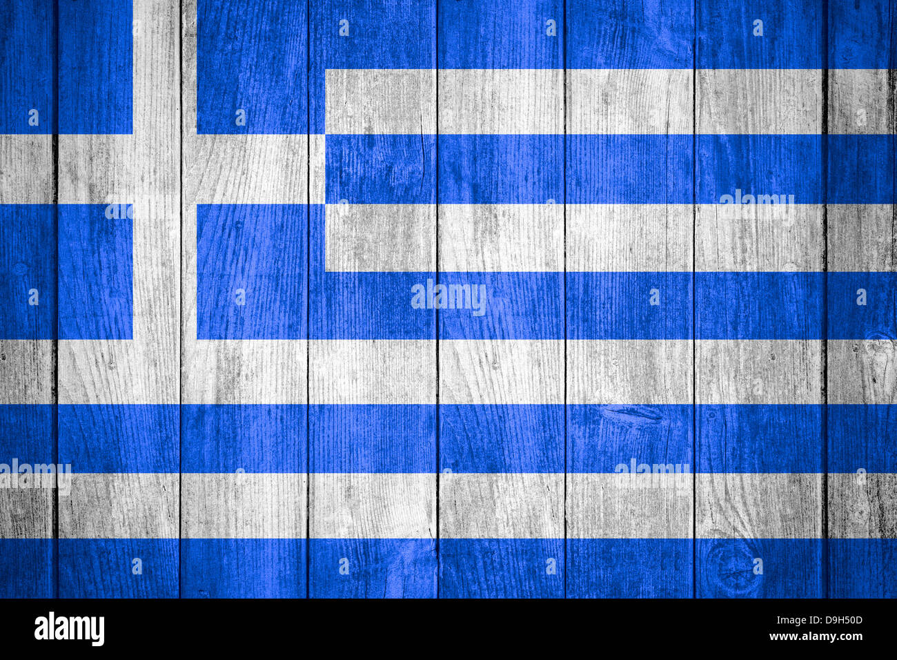 flag of Greece or white and blue Greek banner on wooden background ...