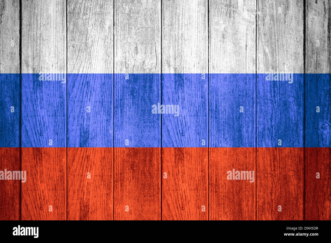 Flag of Russia or white, blue and red or Russian banner on wooden ...