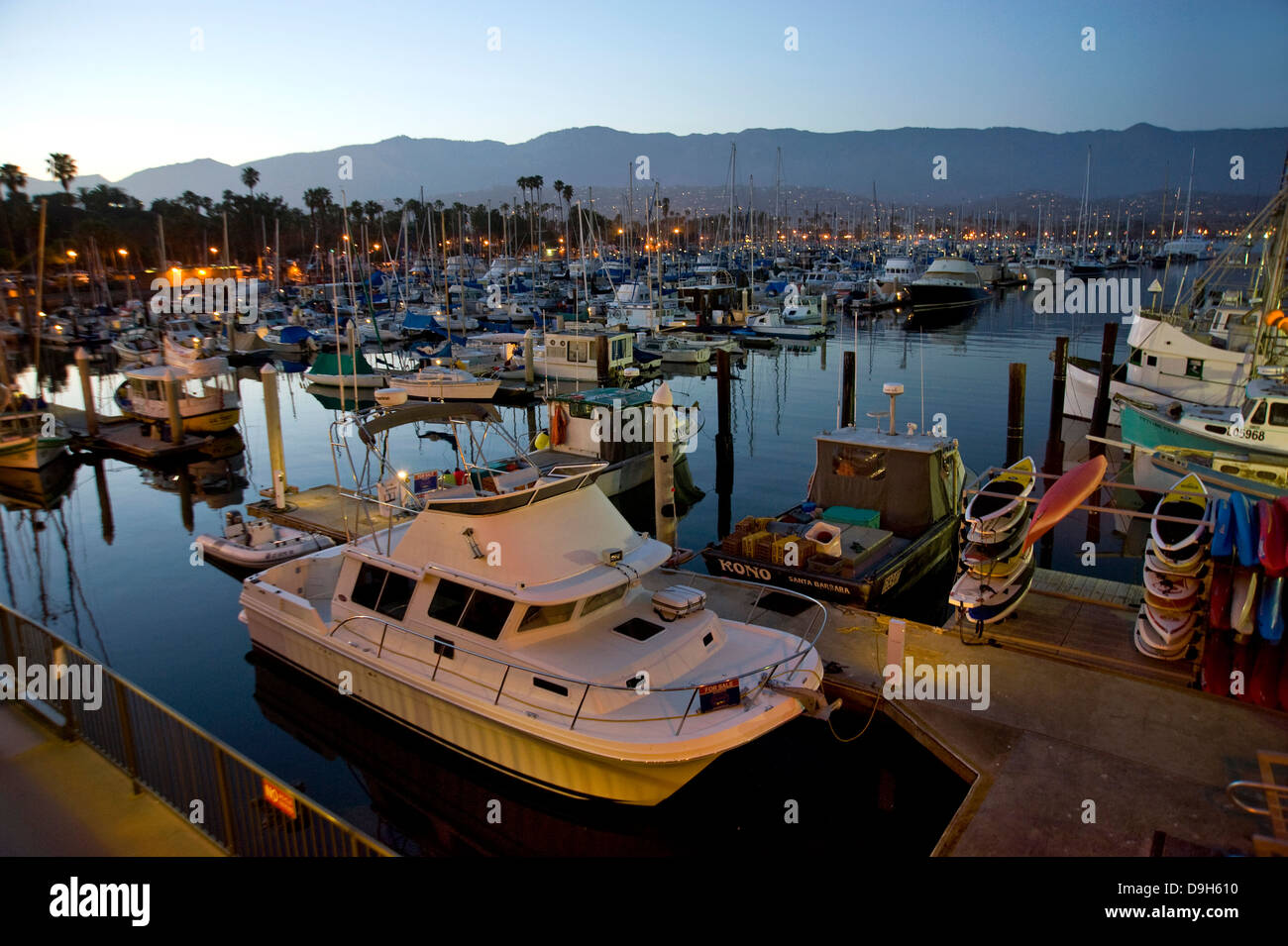 The boat harbor in Santa Barbara, CA at dusk Stock Photo - Alamy